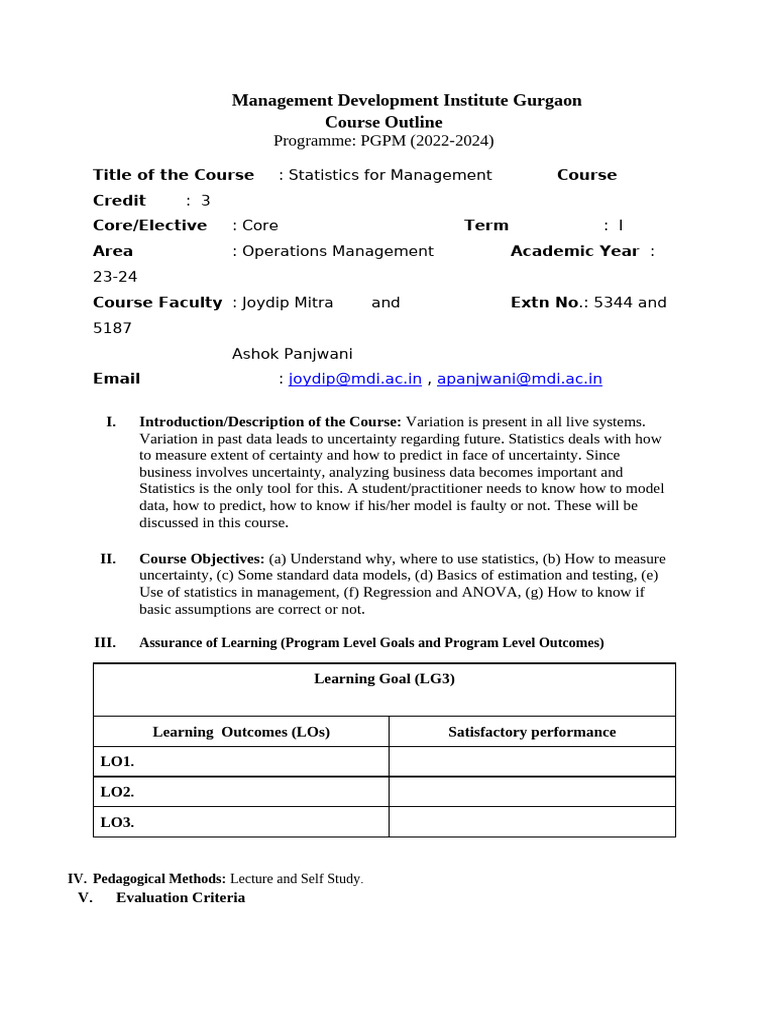 9. STM (Sec. A,B,C) Course Outline - Copy | PDF | Statistics ...