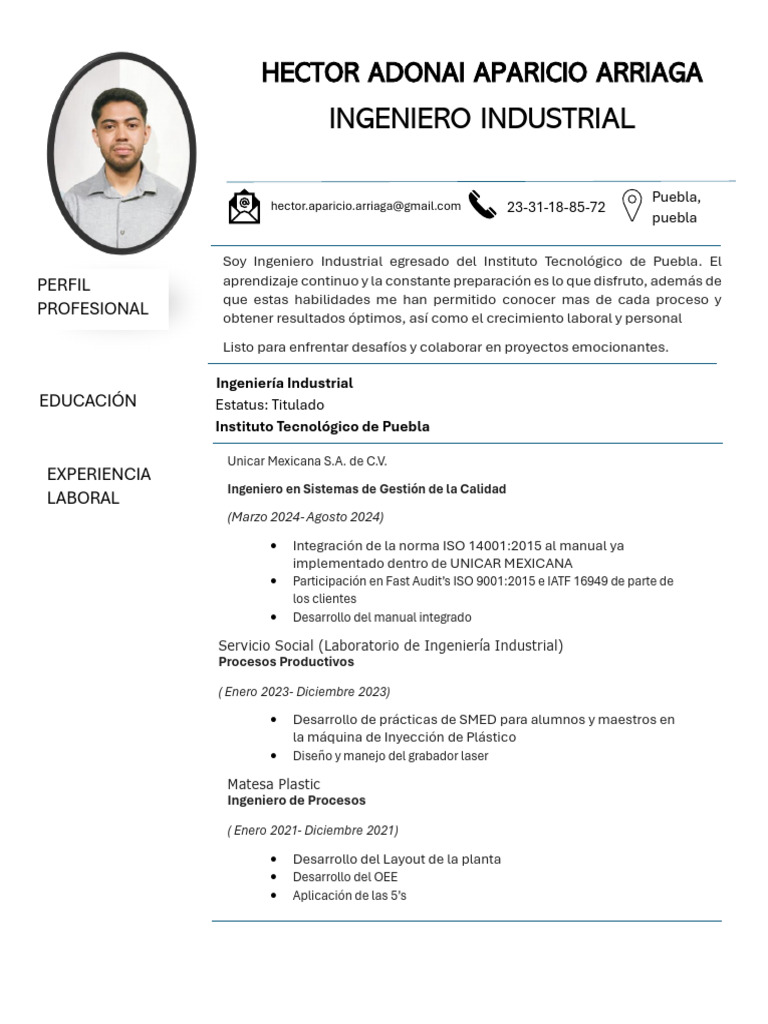 CV Hector Aparicio | PDF | Ingeniería Industrial | Business