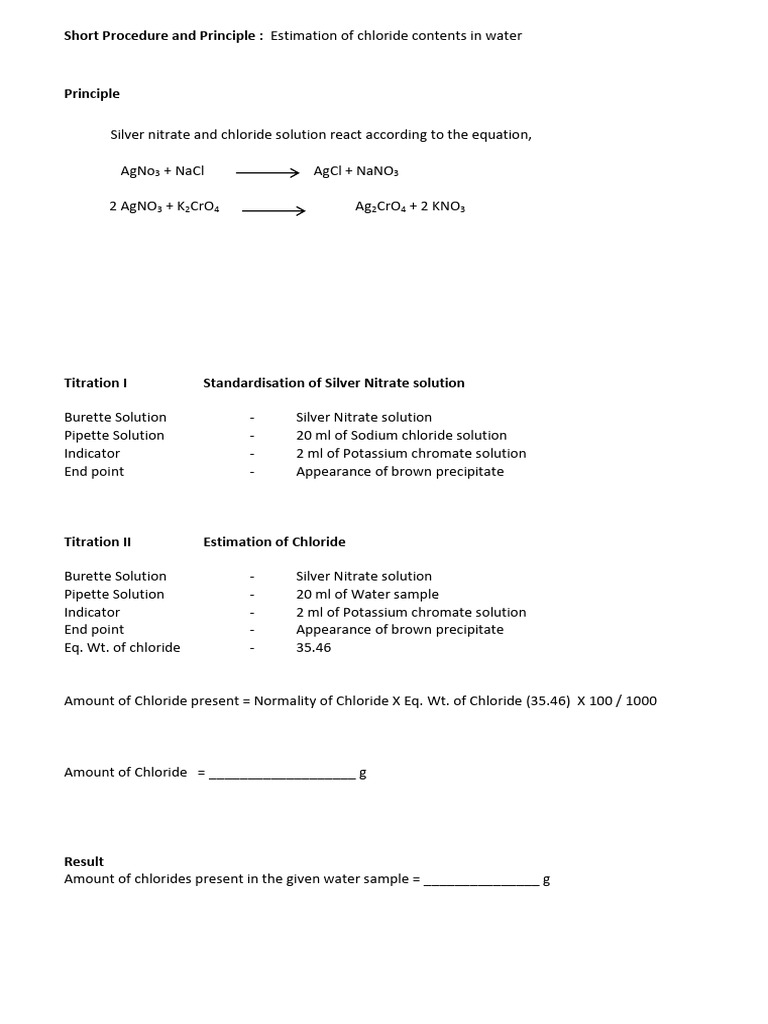 Chloride Estimation in Water Samples | PDF