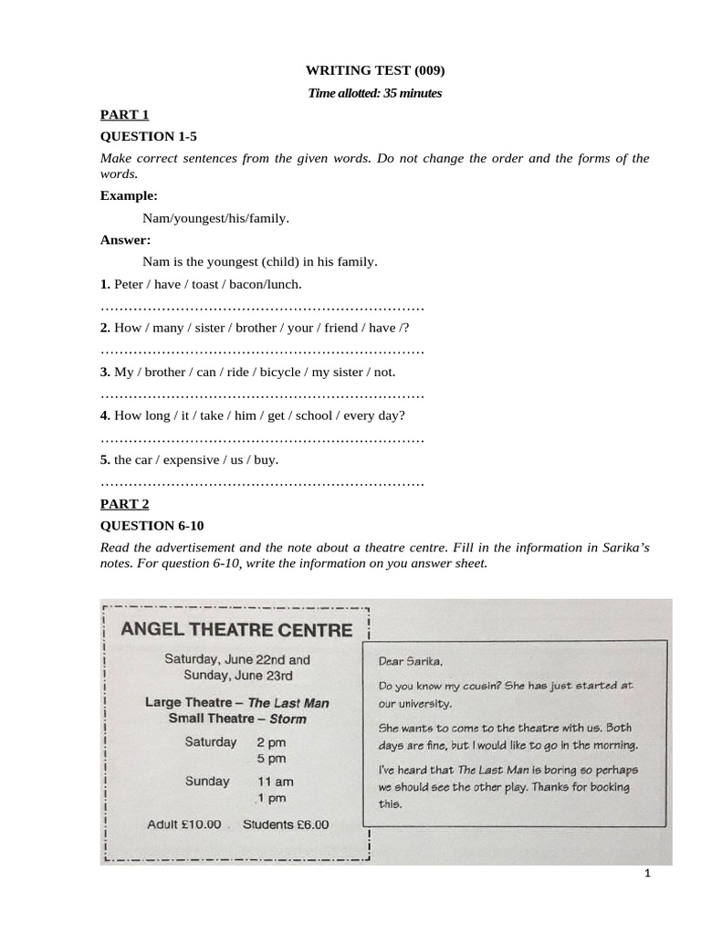 Writing Test 009 | PDF