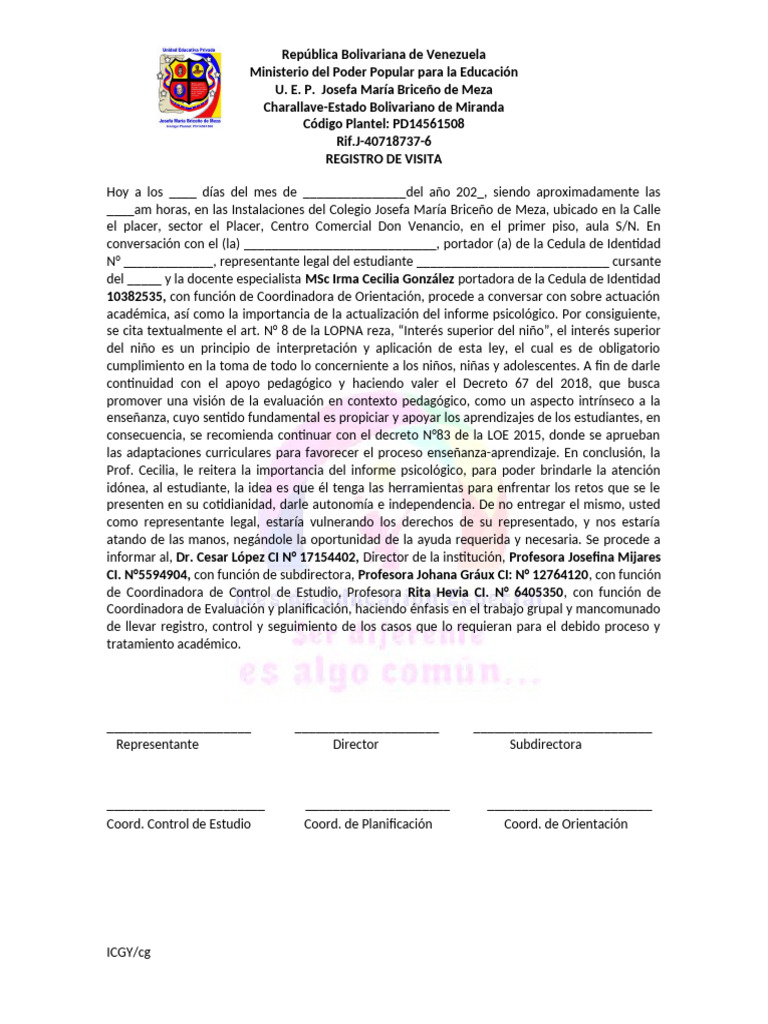 Registro de Visita Escolar en Venezuela | PDF | Modificación de ...