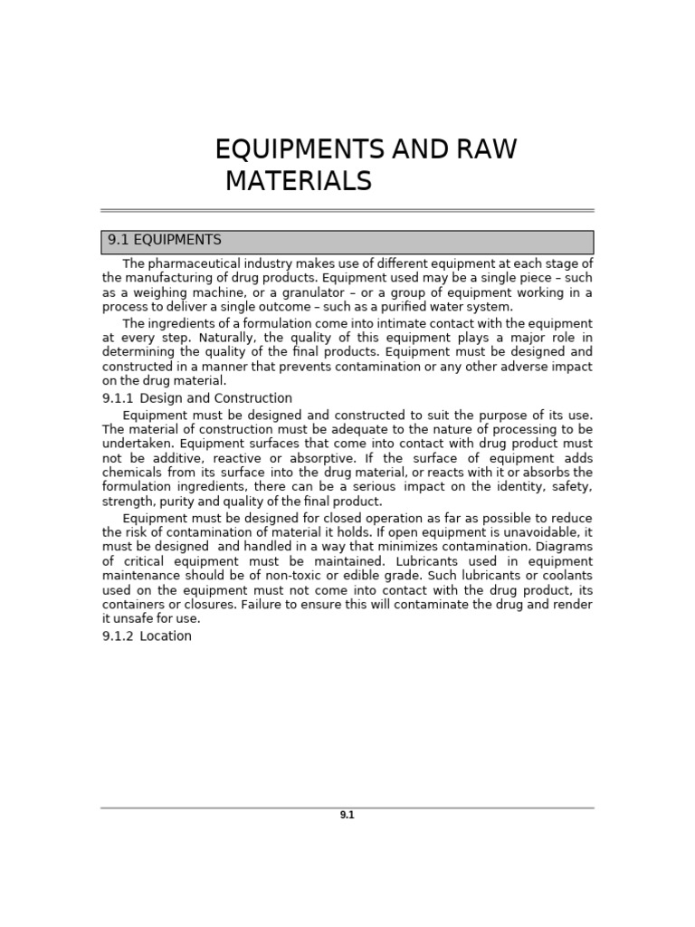 Chapter 9 (Equipments and Raw Materials) | PDF | Calibration | Specification (Technical Standard)