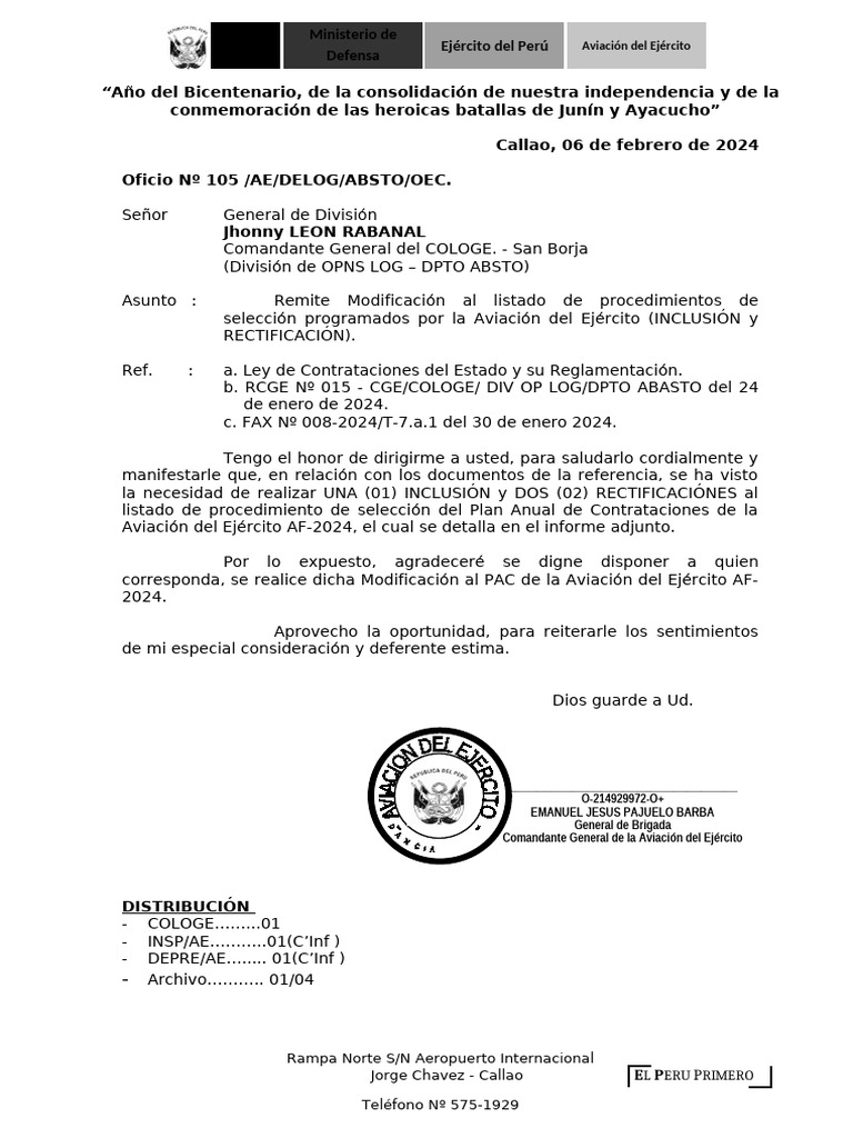 Oficio Al Cologe #101 1era Modificacion | PDF