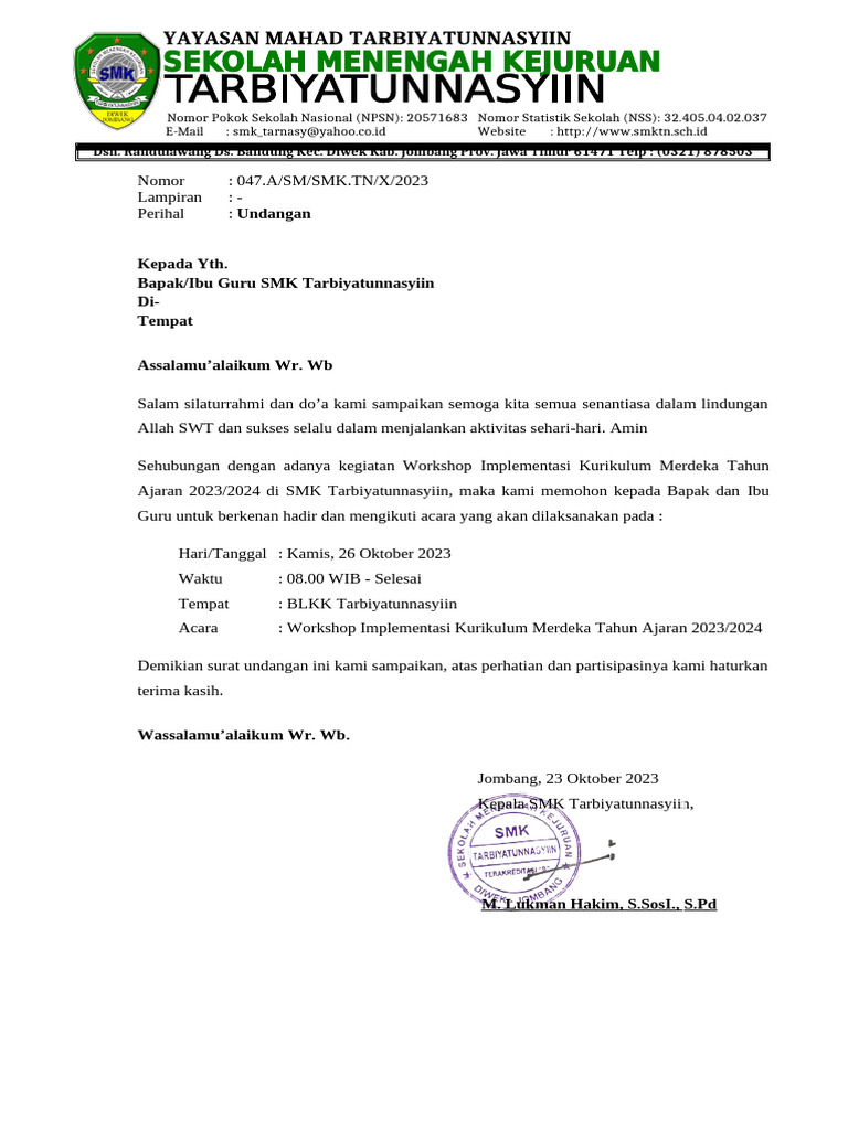 047.A Surat Undangan Guru Workshop IKM | PDF