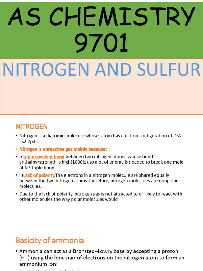 Nitrogen and Sulfur Chemistry Overview | PDF | Ammonium | Nitrogen