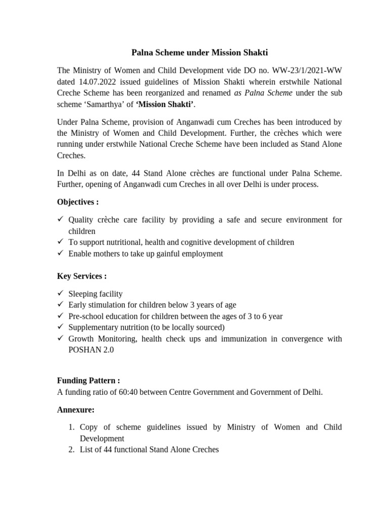 Palna Scheme: Empowering Women with Quality Childcare | PDF | Child Care | Gender Equality