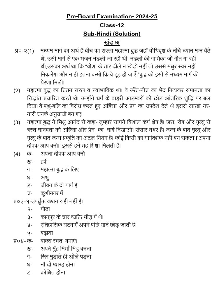 Pre-Board Hindi | PDF