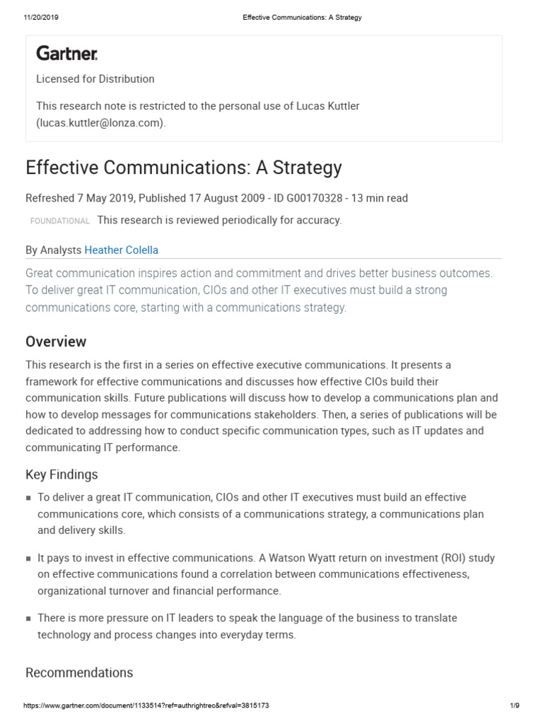 Effective Communications - A Strategy | PDF | Communication | Chief ...