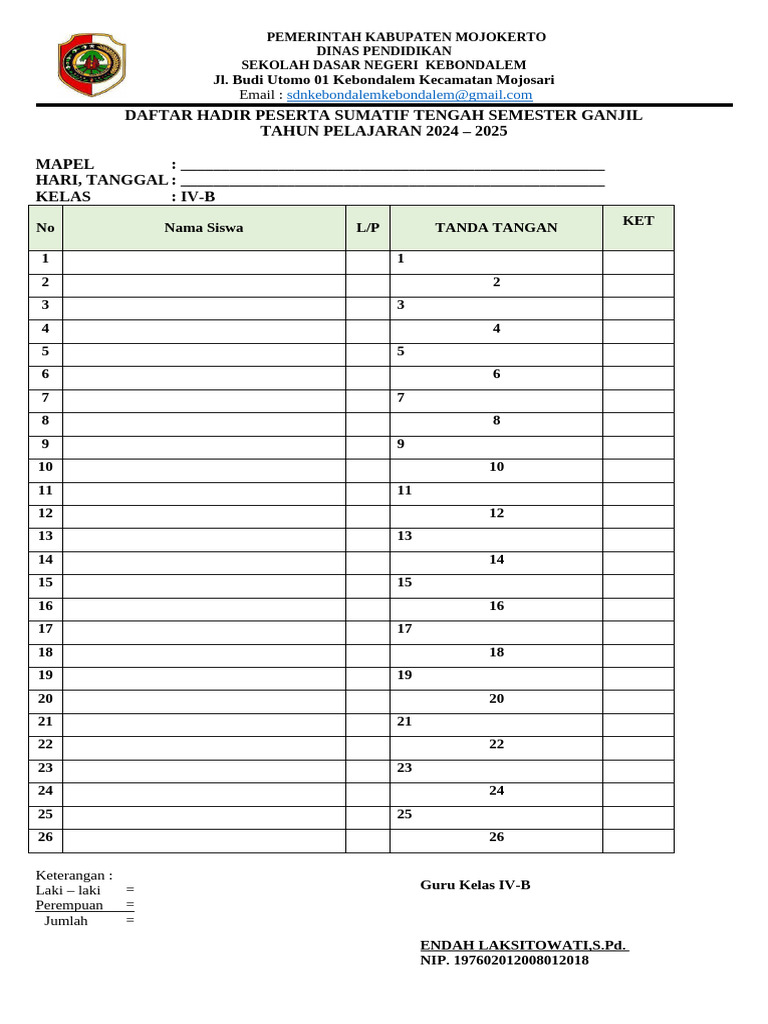 Absensi PAS 2023-2024 - 4B | PDF