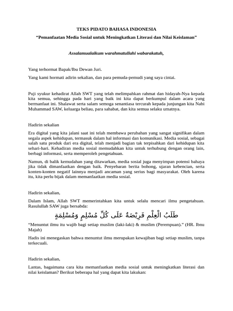 Teks Pidato Bahasa Indonesia | PDF