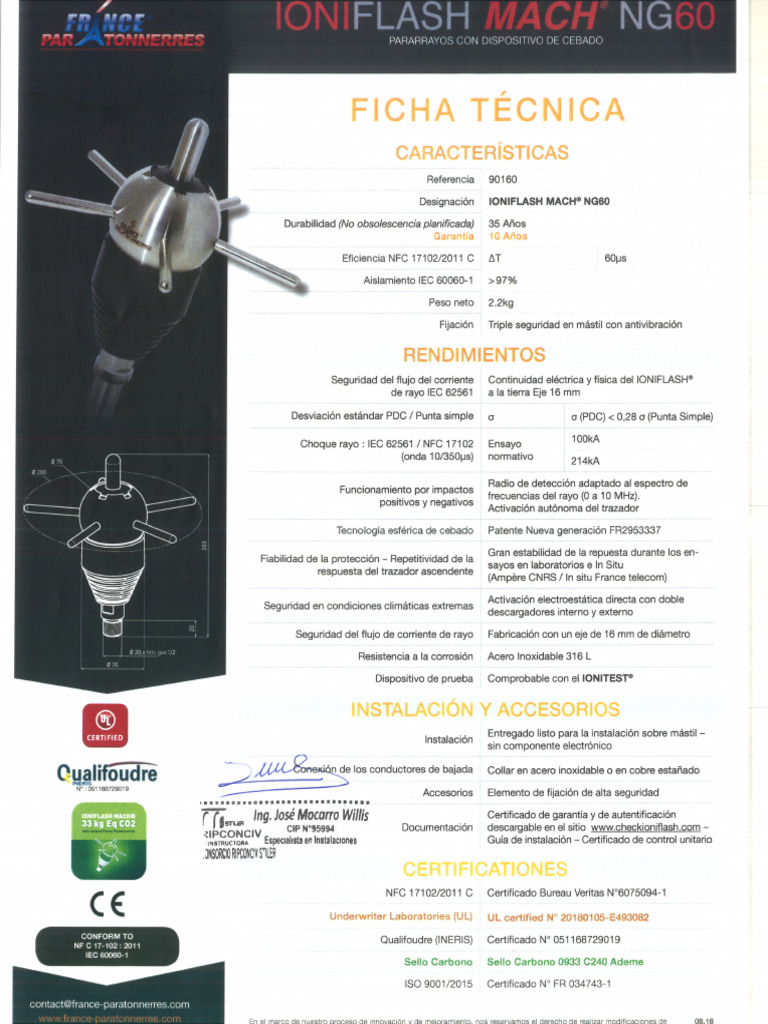 1.ficha Técnica - Pararrayos Ioniflash - Firmadas | PDF