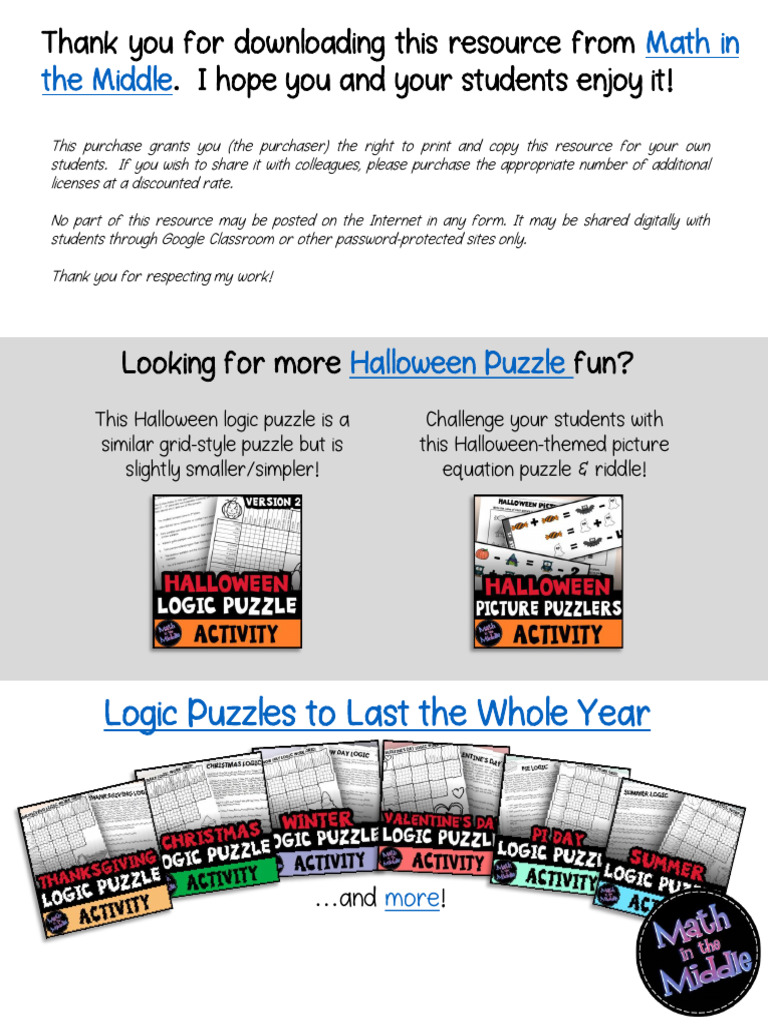 Halloween Logic Puzzle for Students | PDF | Halloween | Trick Or Treating
