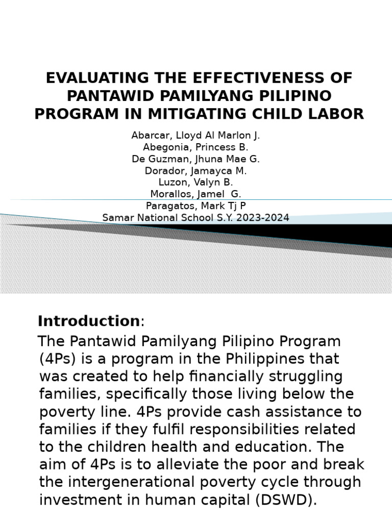 Evaluating The Effectiveness of Pantawid Pamilyang Pilipino Program ...