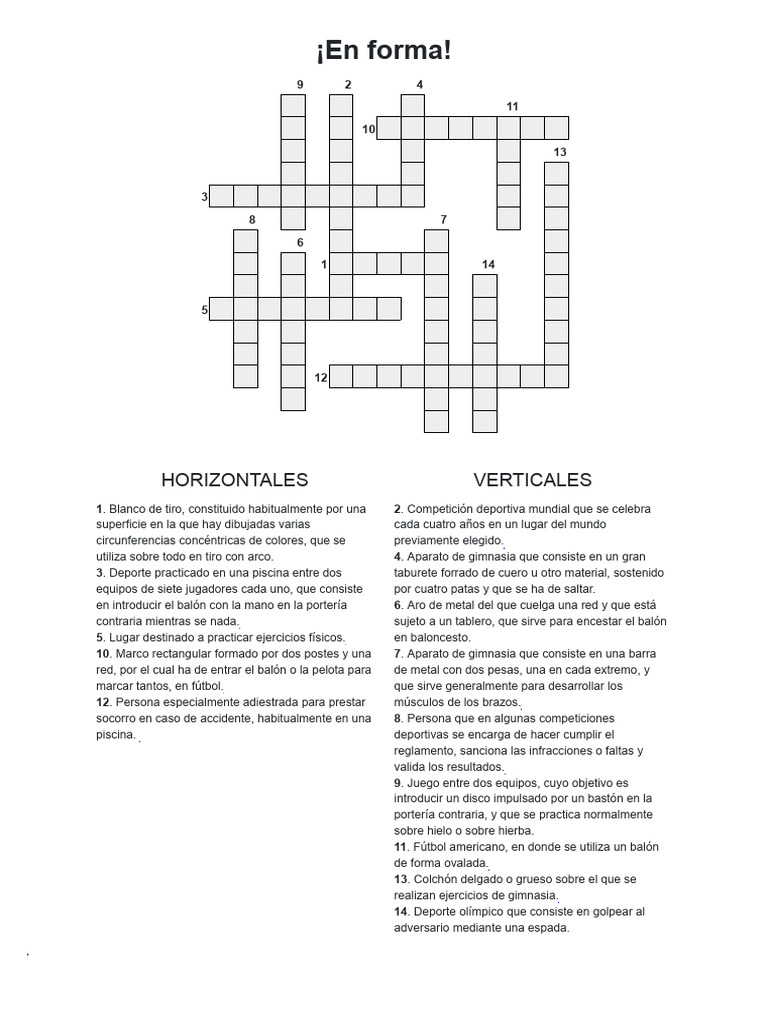 Crucigrama - ¡En Forma! | PDF | Asociación de Futbol | Gimnasia