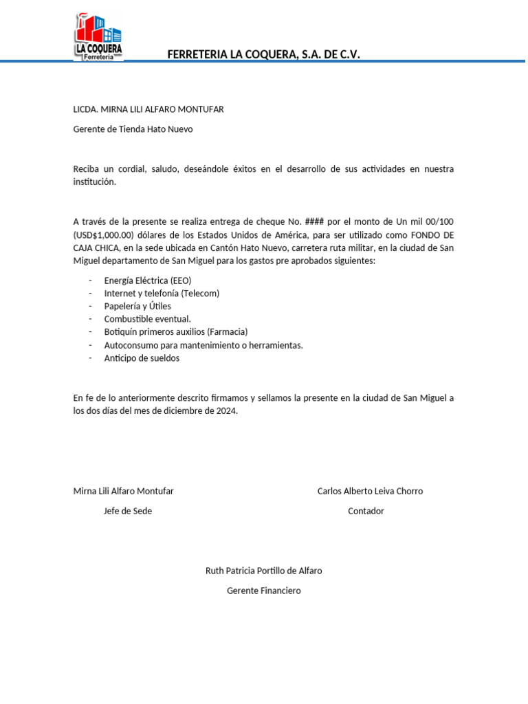 Acuse de Entrega Caja Chica | PDF