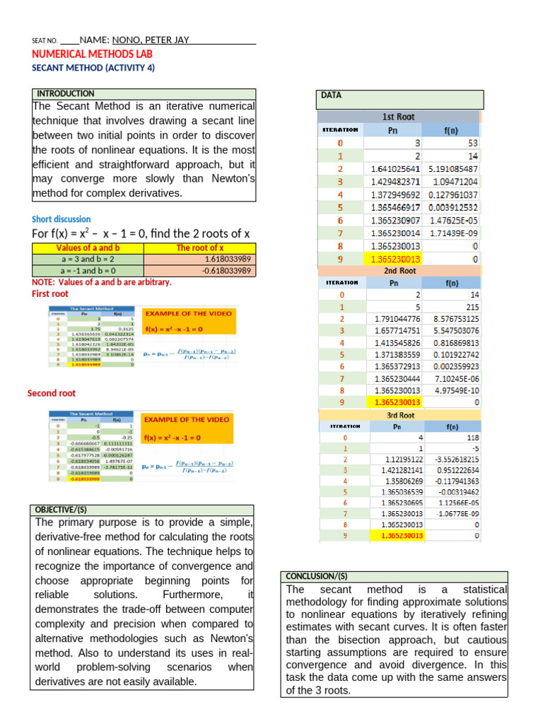 Secant Method for Nonlinear Roots | PDF | Numerical Analysis ...