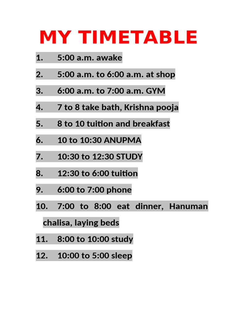 Daily Timetable Overview | PDF