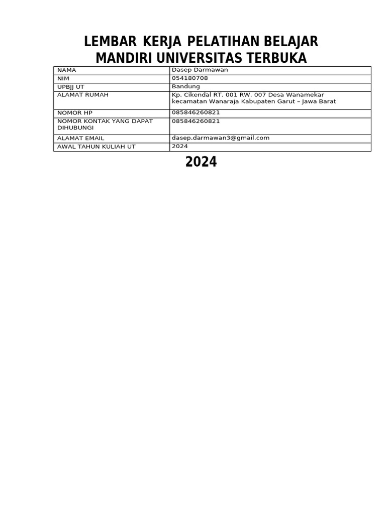 Lembar Kerja Pelatihan Belajar Mandiri_054181708 - Dasep Darmawan | PDF