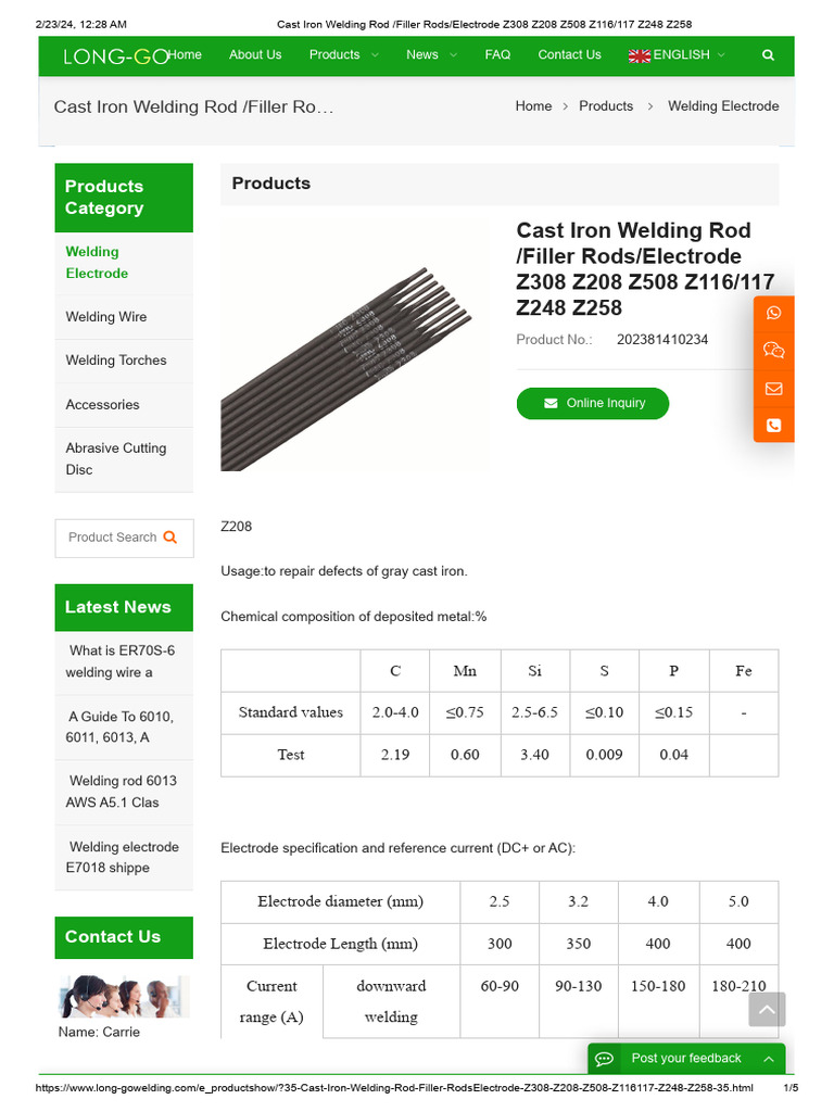 Cast Iron Welding Rod - Filler Rods - Electrode Z308 Z208 Z508 Z116 - 117 Z248 Z258 | PDF ...