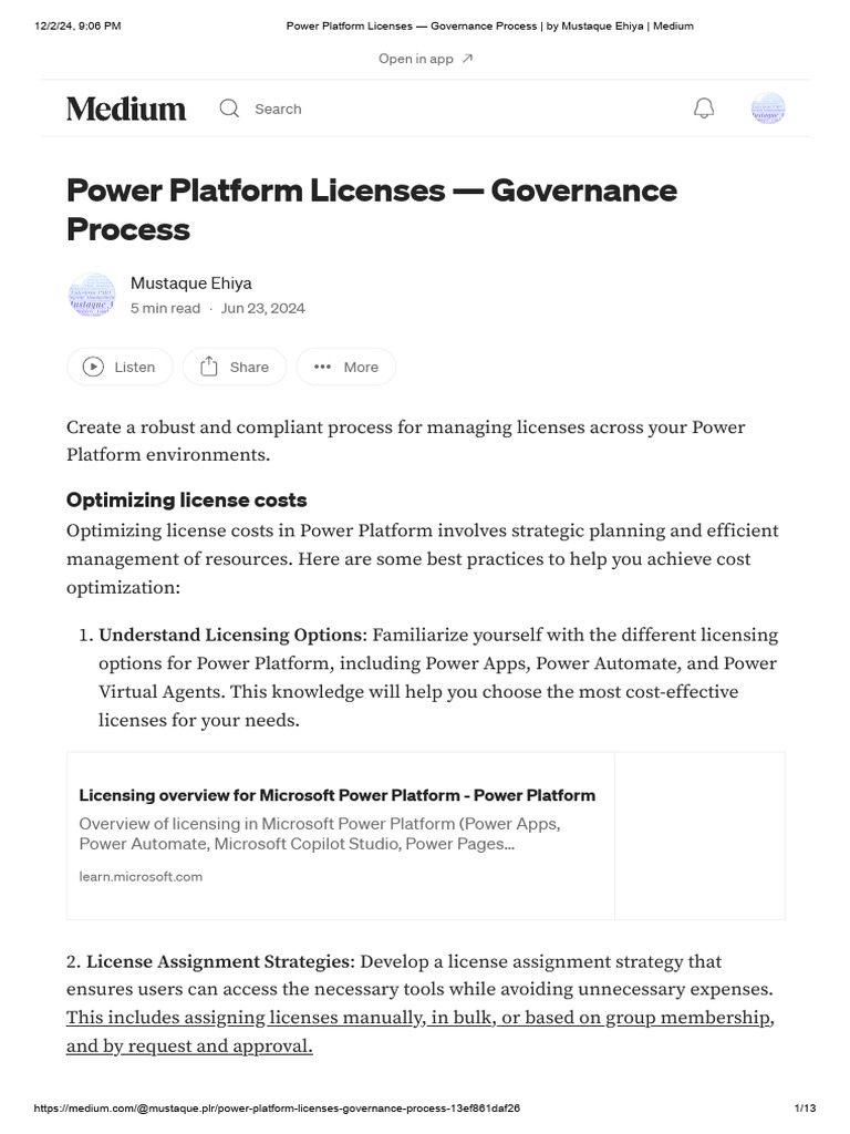 Power Platform Licenses — Governance Process _ by Mustaque Ehiya ...