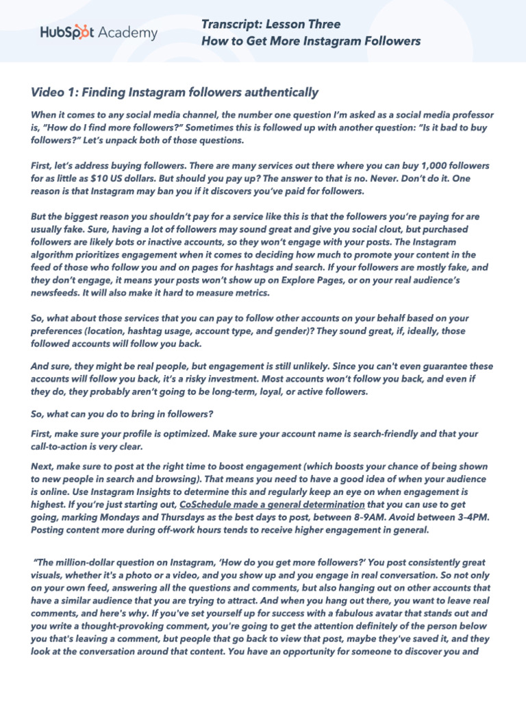 Instagram Lesson 3 TRANSCRIPT | PDF