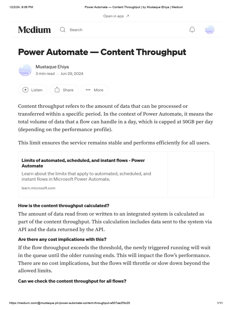 Power Automate — Content Throughput _ by Mustaque Ehiya _ Medium | PDF | Program Optimization ...