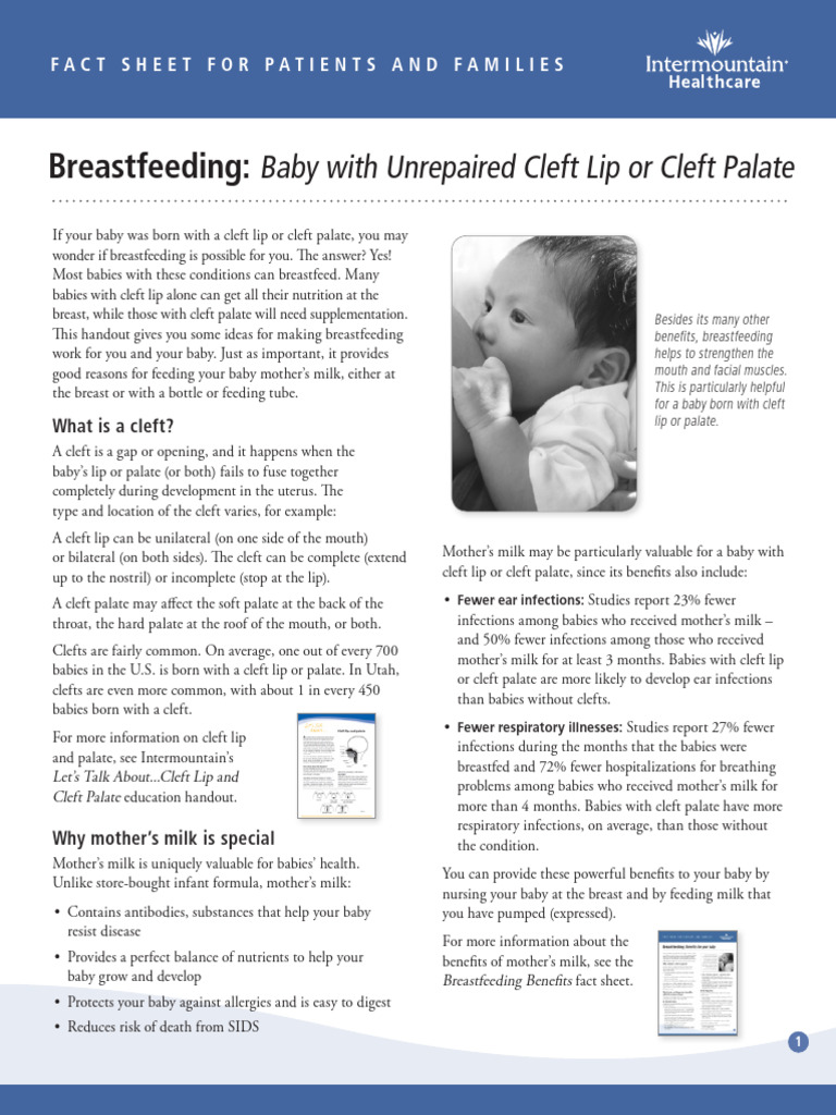 Breastfeeding Baby With Unrepaired Cleft Lip Or Cleft Palate Fact Sheet ...