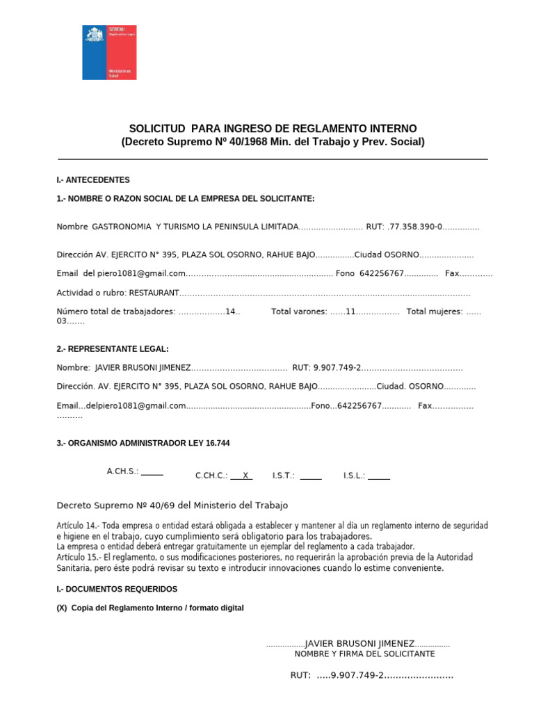 Ingreso-Reglamento-Interno SEREMI DE SALUD 2 | PDF