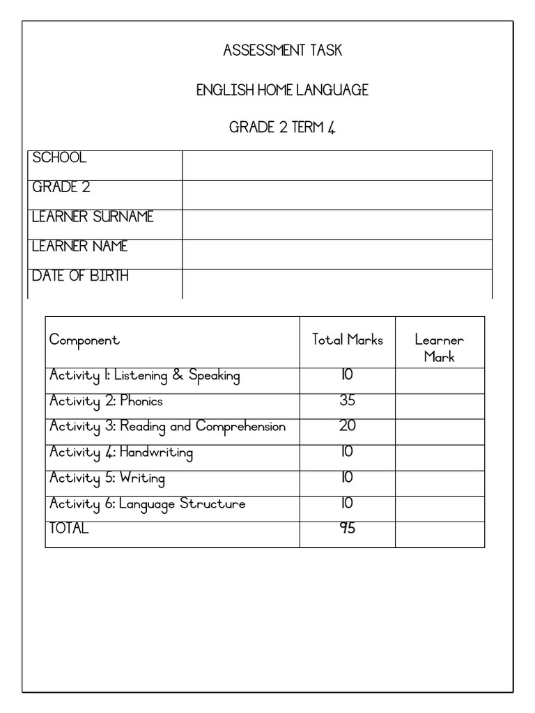 Assessment Task Grade 2 Term 4 HL | PDF