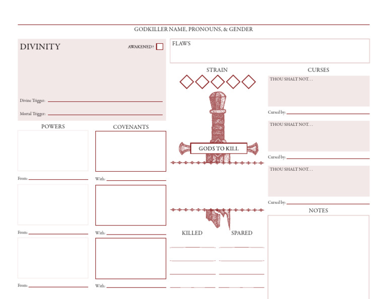 GODKILLER First Blood Edition Character Sheet | PDF