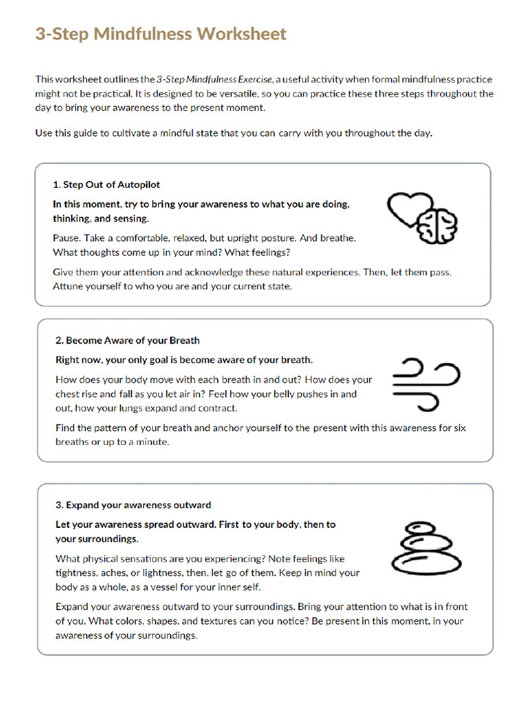 3-Step Mindfulness Worksheet | PDF