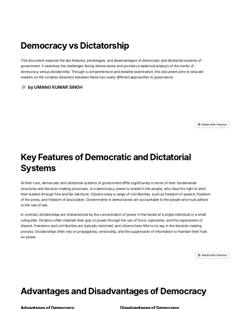 Democracy Vs Dictatorship | PDF | Democracy | Political Ideologies