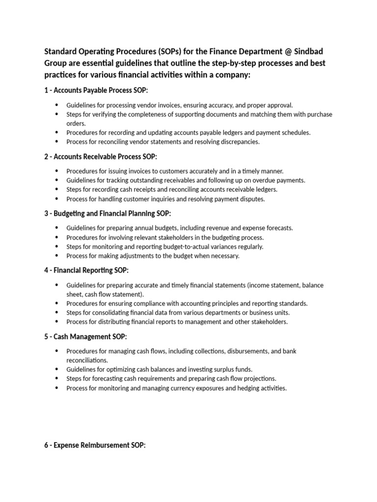 Finance Department SOP Overview | PDF | Accounts Payable | Receipt