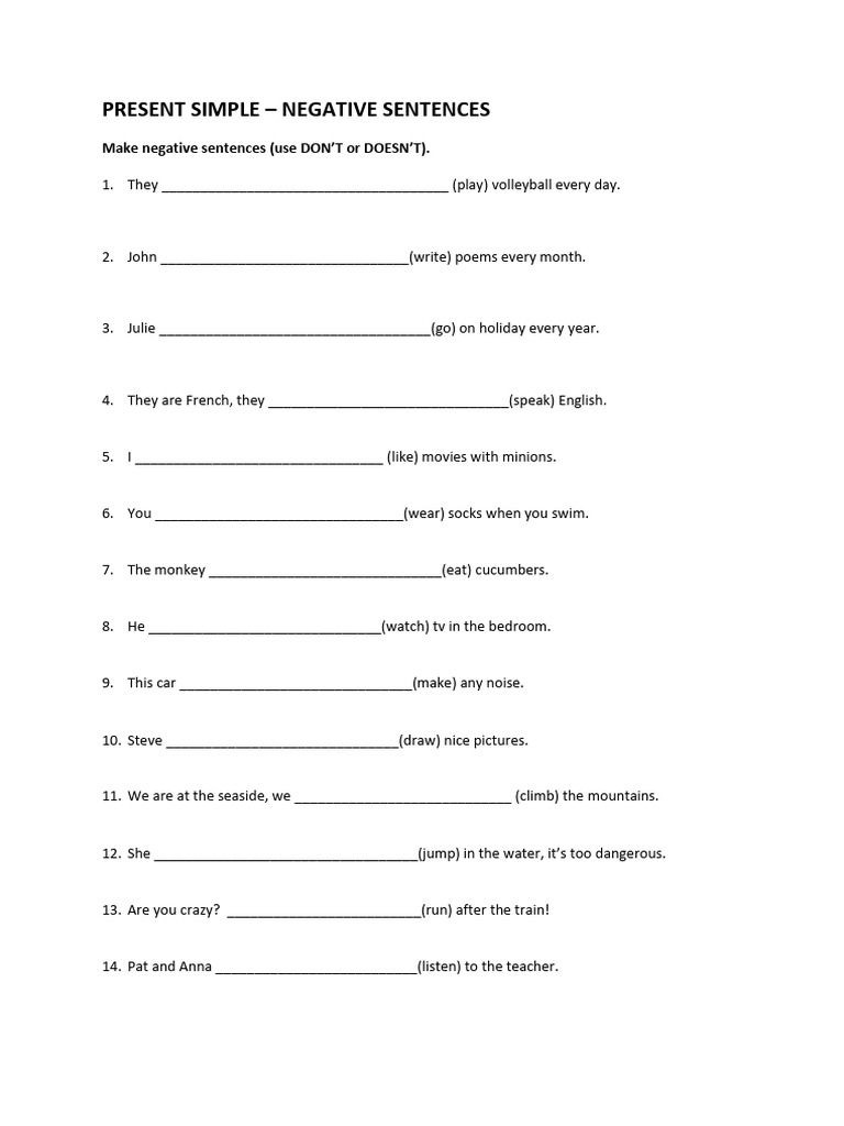 3. PRESENT SIMPLE - negatives | PDF