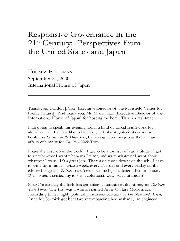 Thomas friedman responsive governance | PDF | Globalization | The New ...