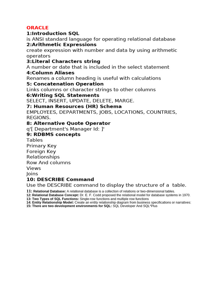Oracle SQL Basics and Concepts Guide | PDF