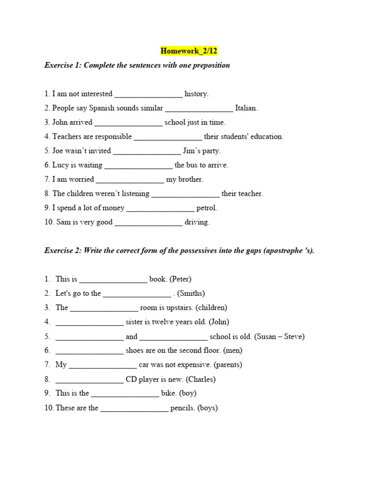 Homework - 2 - 12 - Vocabulary & Grammar + Reading | PDF