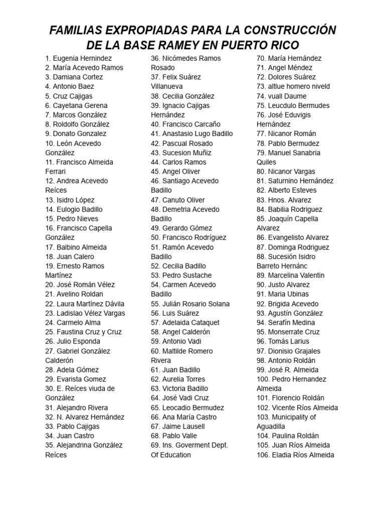 Familias Expropiadas para La Construcción de La Base Ramey en Puerto ...