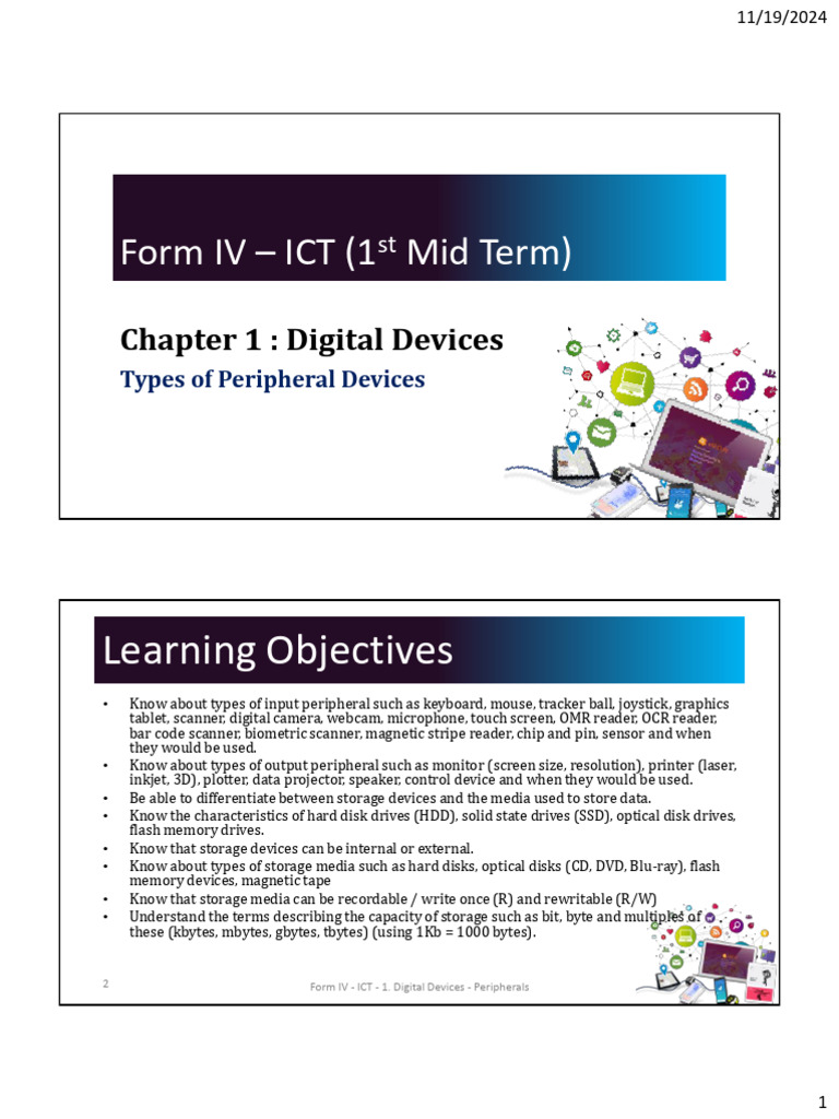 Form IV - ICT - CLASS - Chapter 1 Peripheral Devices Part 2 | PDF | Computer Data Storage ...