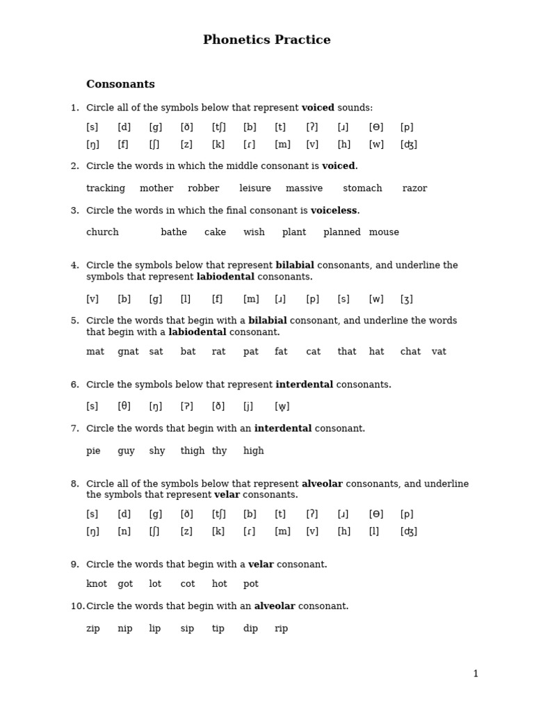 Phonetics_Practice(1) | PDF | Consonant | Phonetics
