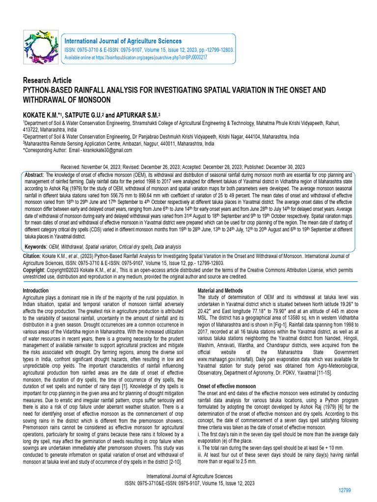 Python-Based Rainfall Analysis For Investigating Spatial Variation in The Onset and | PDF | Rain ...
