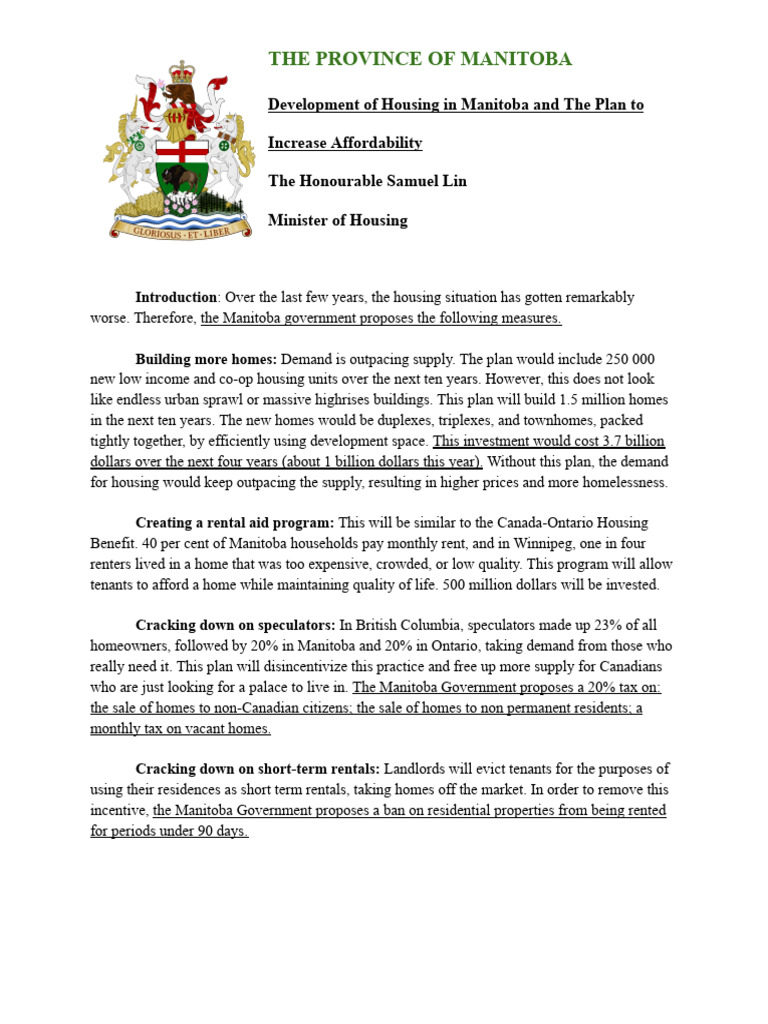 Manitoba Ministry of Housing Position Paper | PDF | Landlord ...