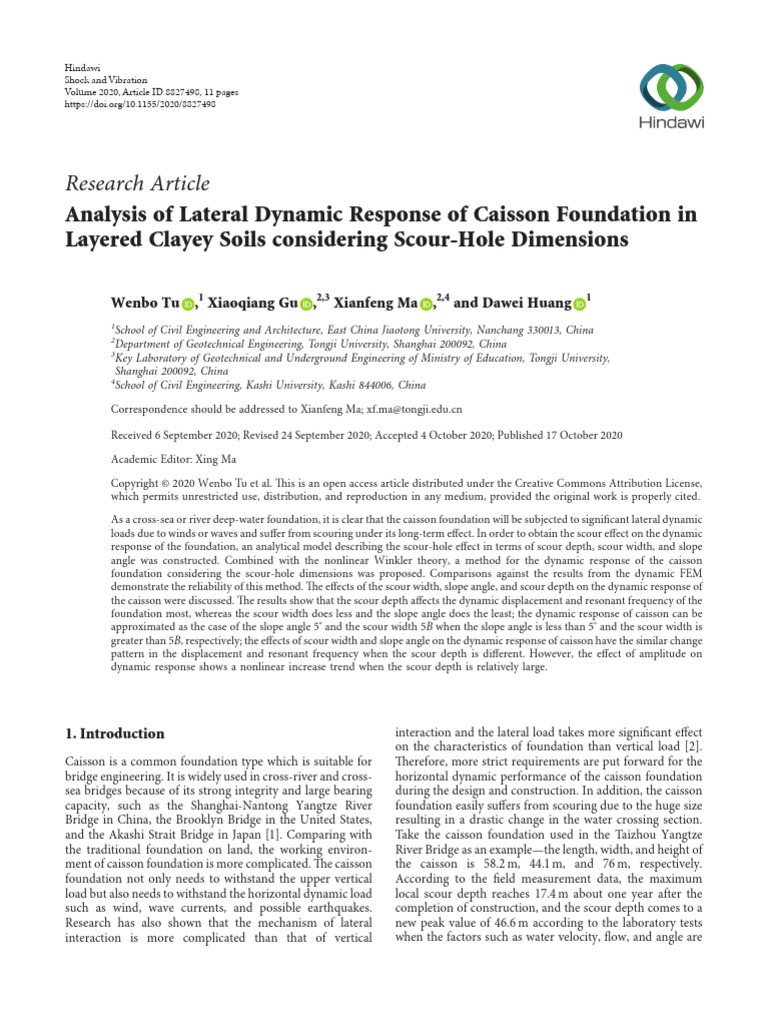 Analysis of Lateral Dynamic Response of Caisson Foundation in Layered Clayey Soils Considering ...