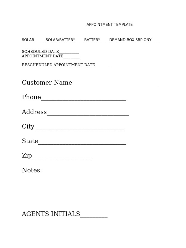 Appointment Template for Solar Services | PDF