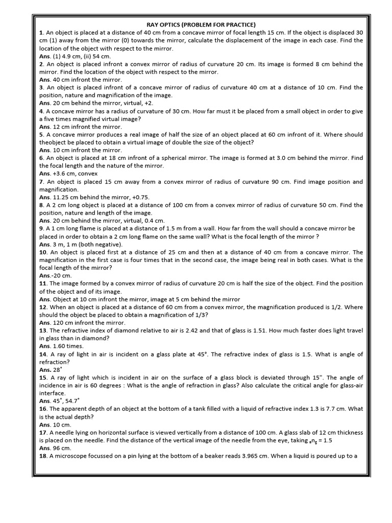 9.ray Optics (Problem For Practice) | PDF | Glass Engineering And ...