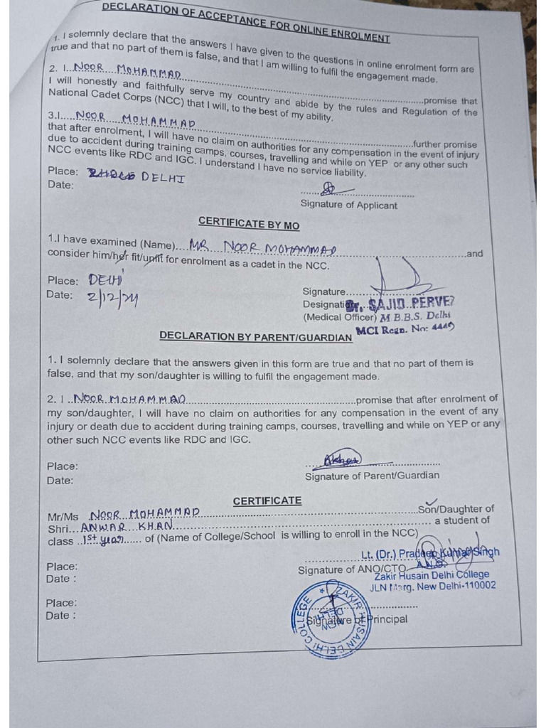 Declaration of Accept For Online Enrollment | PDF