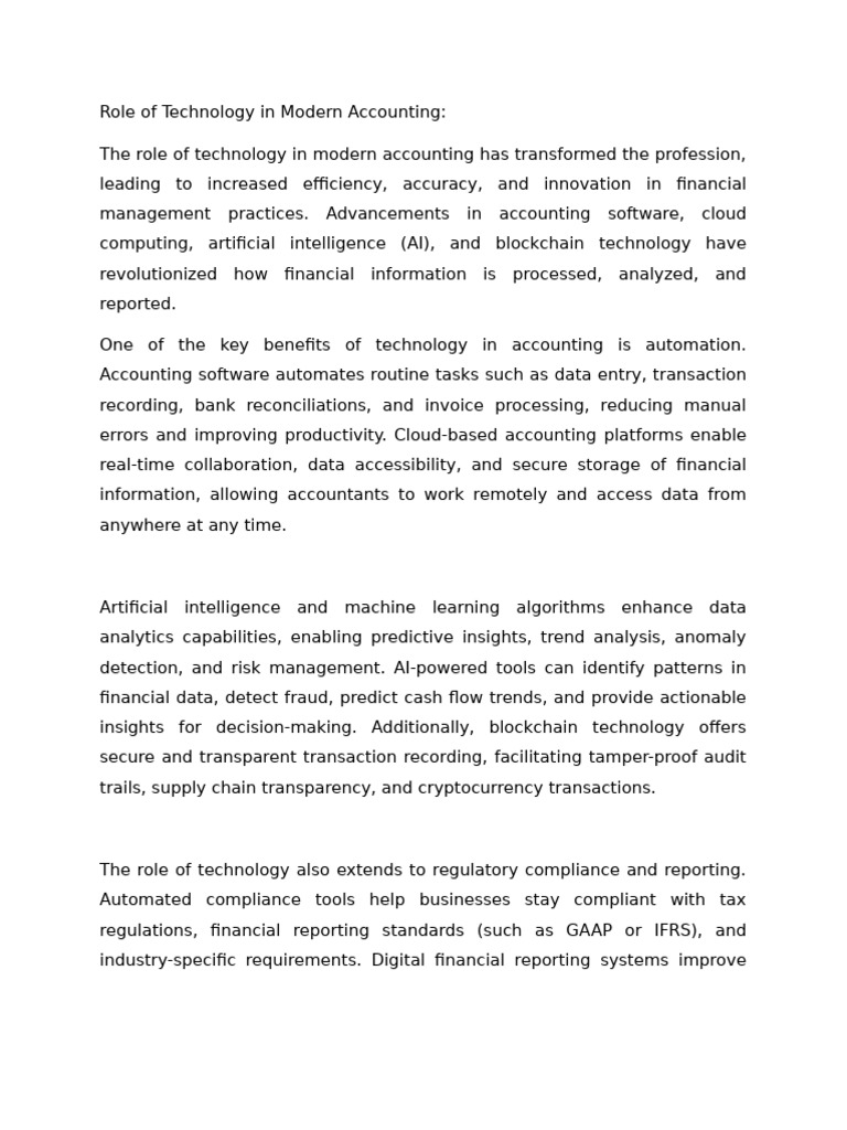 Role of Technology in Modern Accounting | PDF