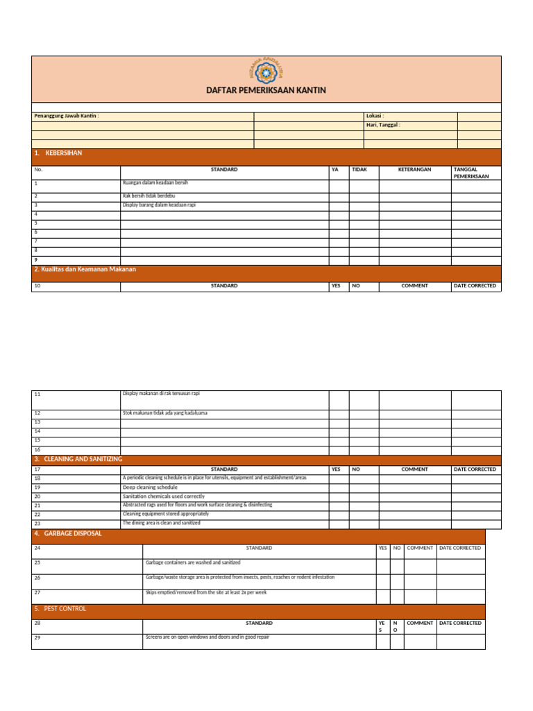Canteen Inspection Checklist | PDF | Refrigerator | Engineering ...