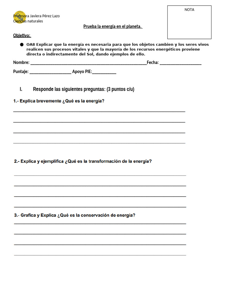 prueba la energia 6 | PDF