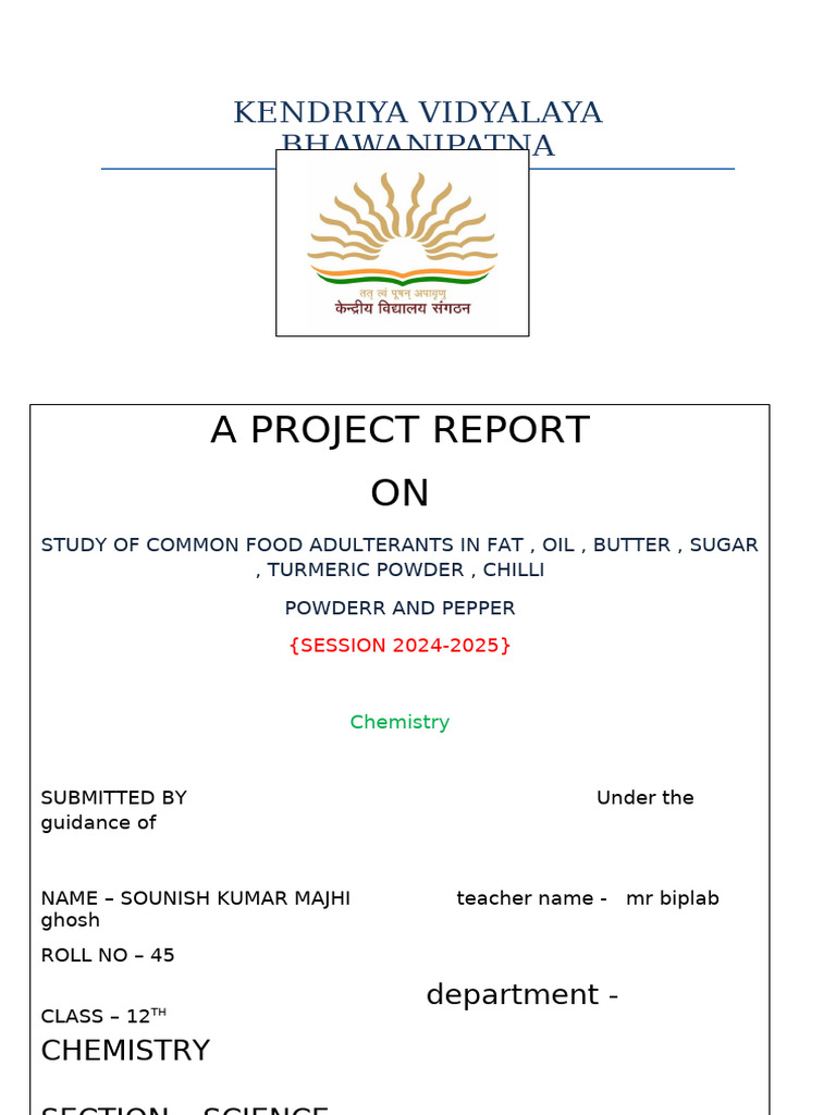 Chem Project Front Page (2024-25) | PDF